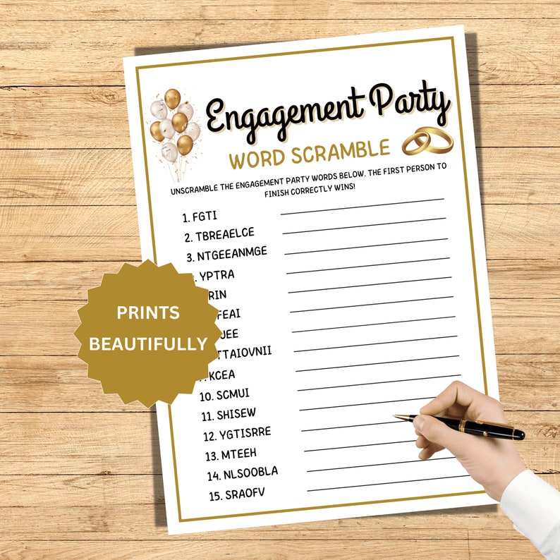 Engagement Party Games, Engagement Party Word Scramble, - Etsy
