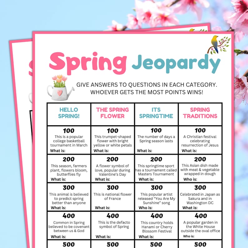 Spring Trivia, Spring Jeopardy, Spring Party Games for Kids, Adults ...