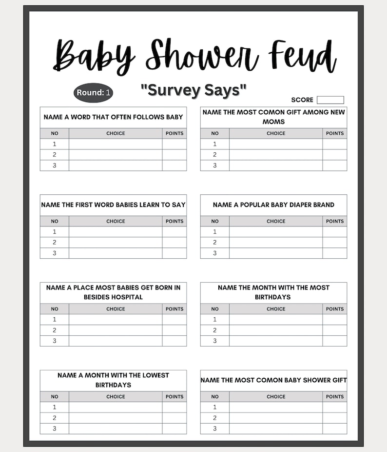 Baby Shower Feud, Baby Shower Games, Baby Shower Family Feud, Baby ...