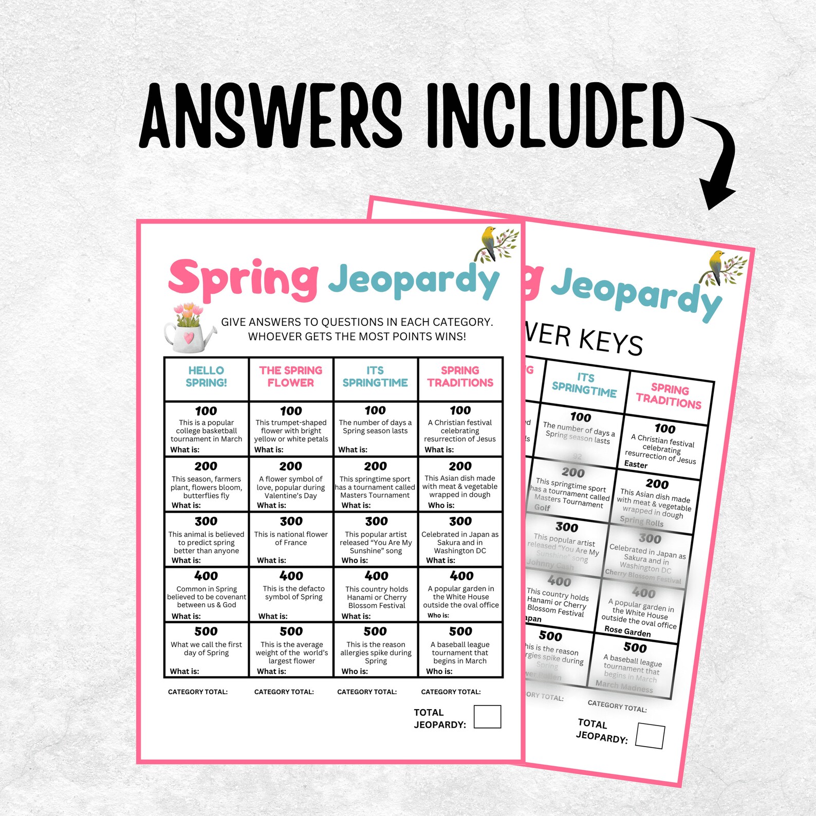 Spring Trivia, Spring Jeopardy, Spring Party Games for Kids, Adults ...