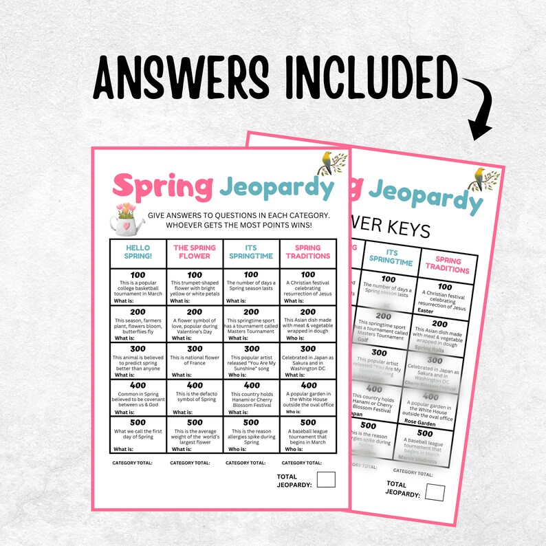 Spring Trivia, Spring Jeopardy, Spring Party Games for Kids, Adults ...