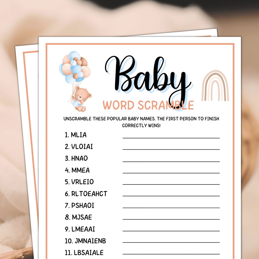 Baby Shower Games, Word Scramble, Baby Shower Party Games, Baby Naming ...