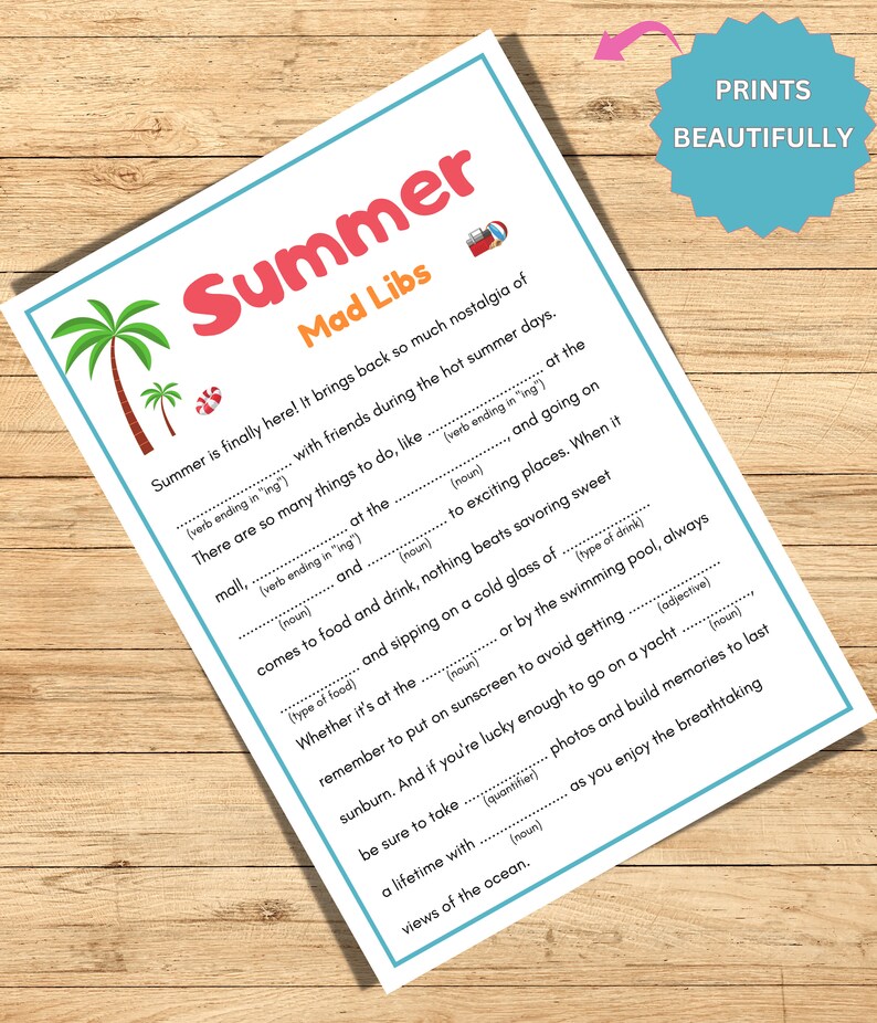 Summer Mad Libs, Summer Games, Summer Games for Kids, Summertime Games ...