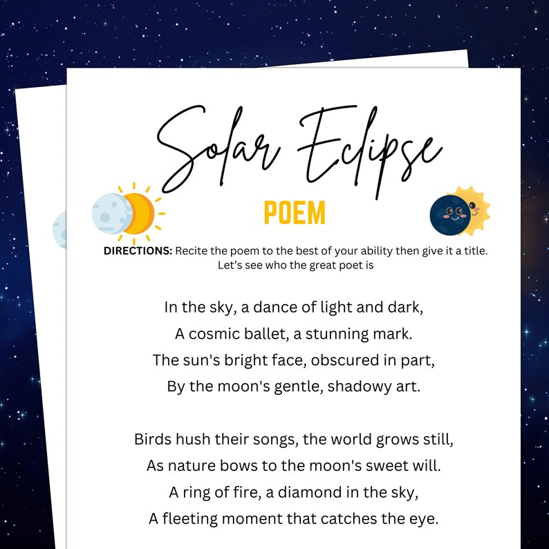 Solar Eclipse Poem, Solar Eclipse Games for Kids, Seniors and Adults ...