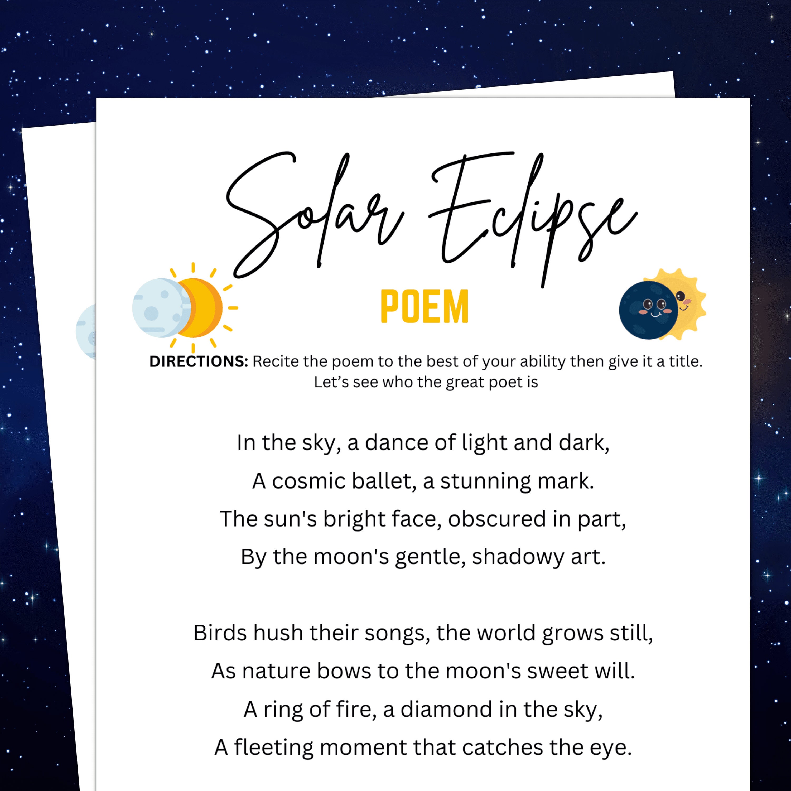 Solar Eclipse Poem, Solar Eclipse Games for Kids, Seniors and Adults ...