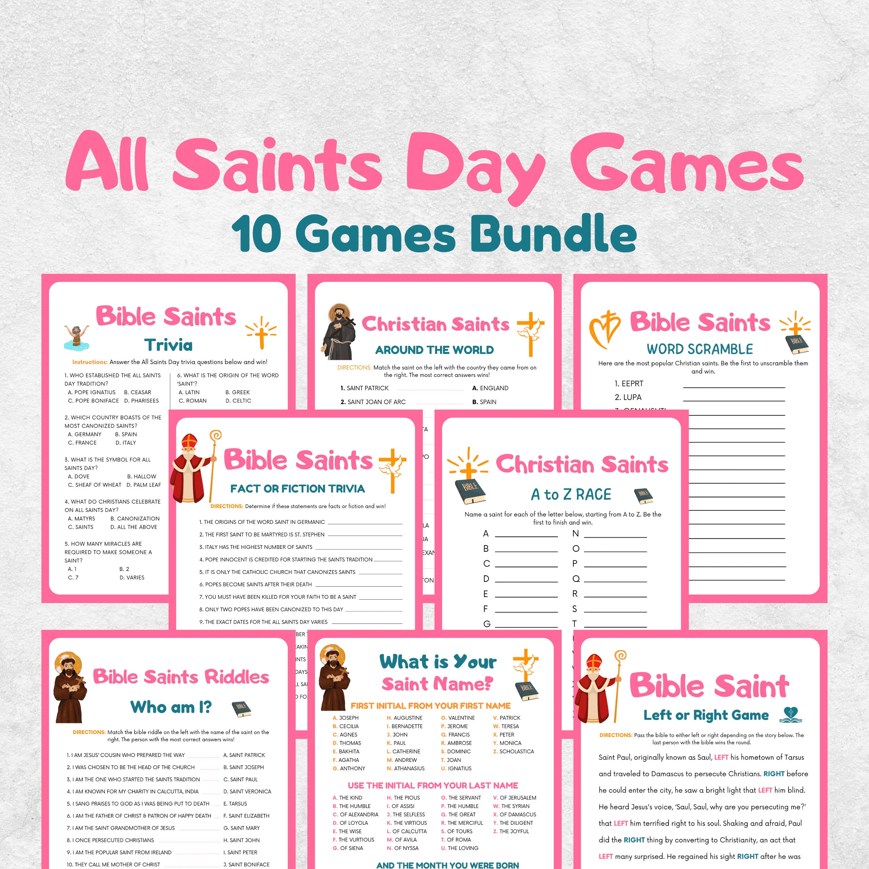 All Saints Day Games, Saints Day Games Bundle, Bible Games for Kids and ...