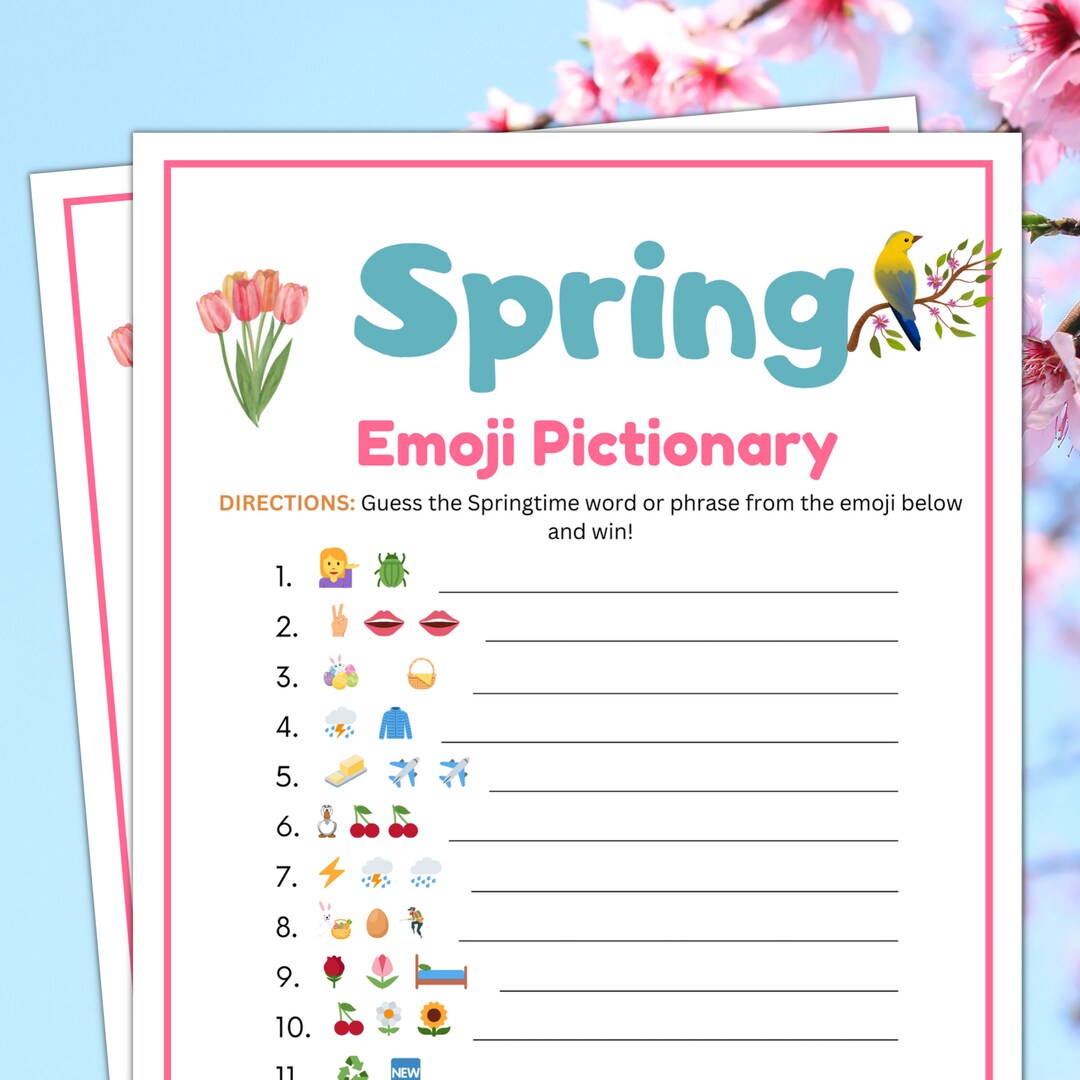 Spring Emoji Pictionary, Spring Emoji Trivia, Party Games for Kids and ...
