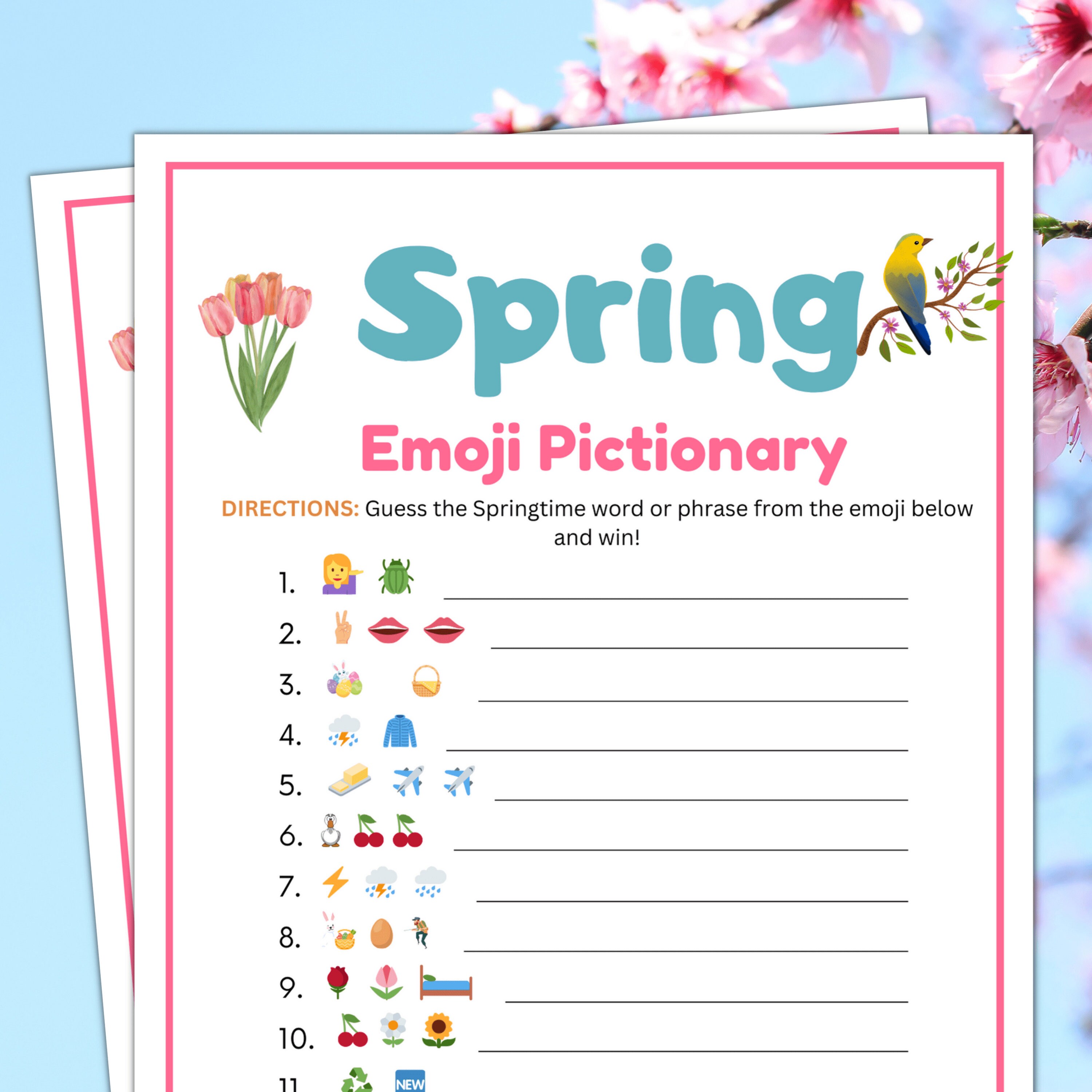 Spring Emoji Pictionary, Spring Emoji Trivia, Party Games for Kids and ...