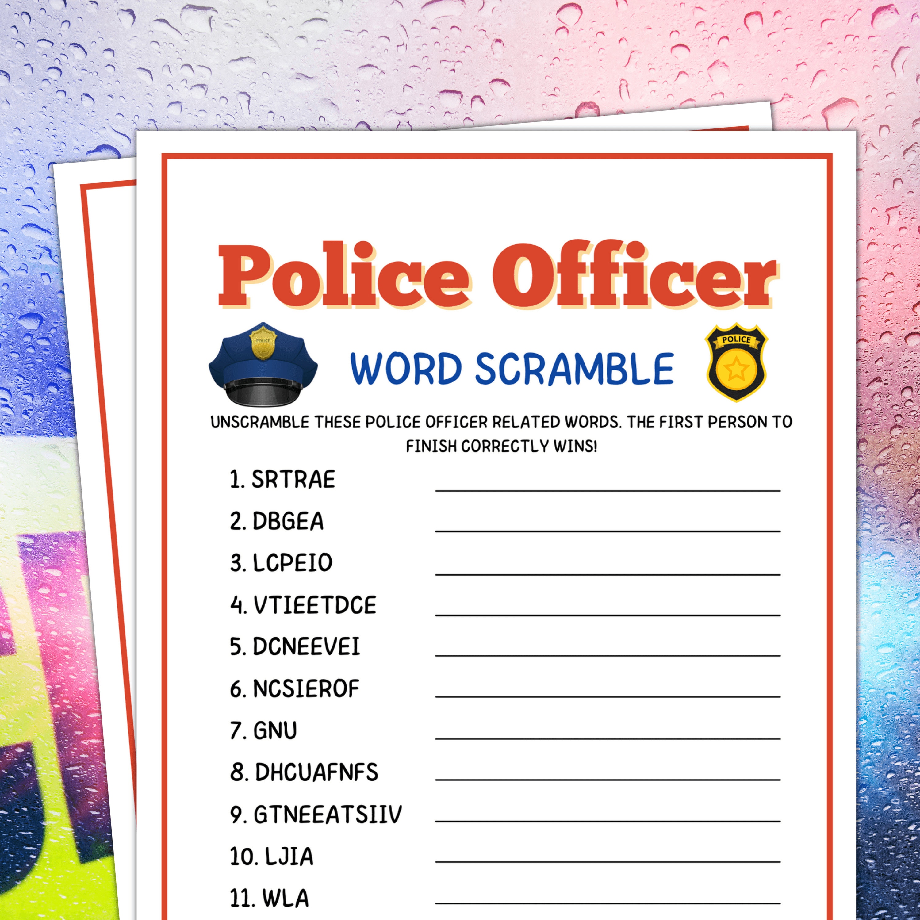 Police Officer Games, Police Word Scramble, Police Party Games, Police ...
