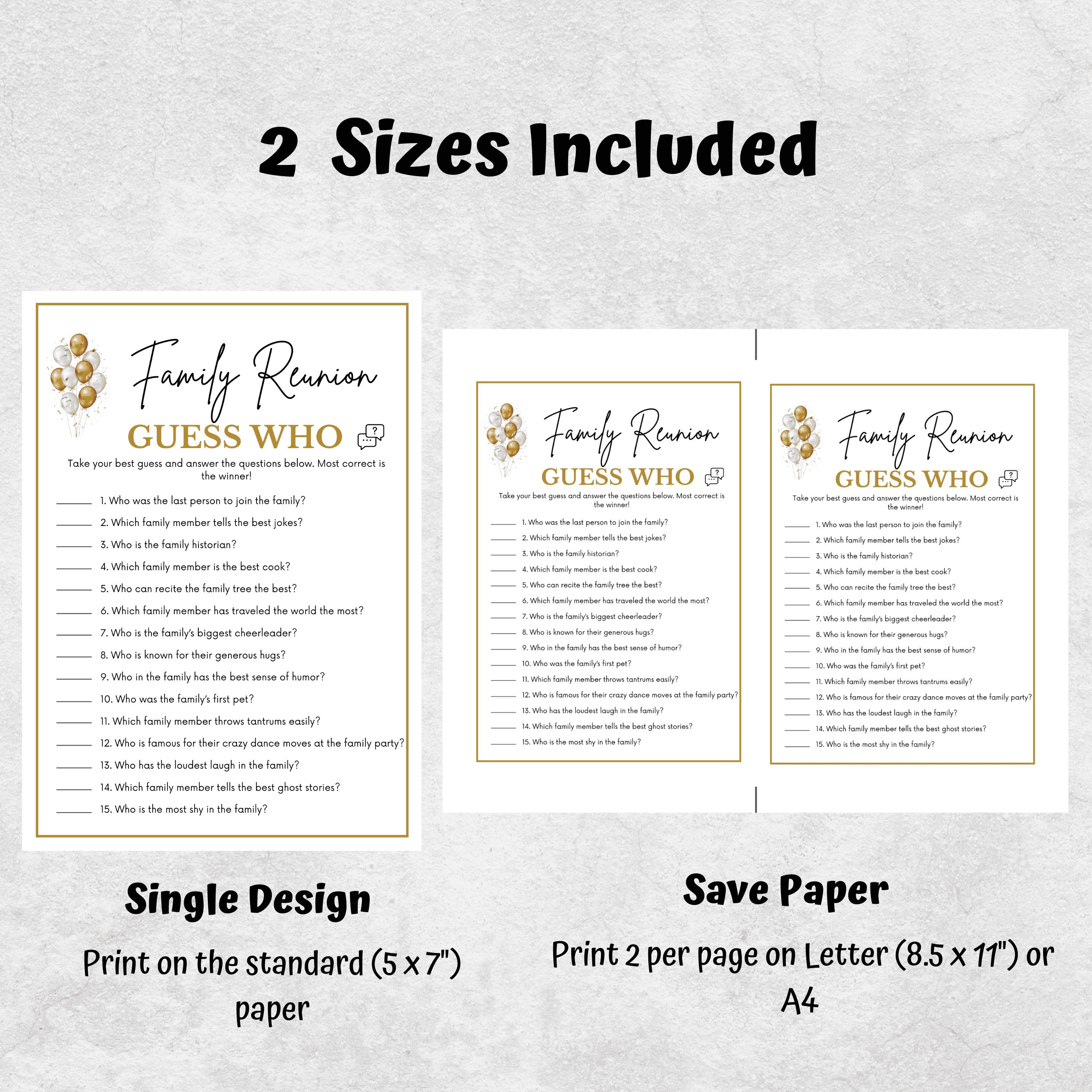 Family Reunion Games, Guess Who, Family Reunion Party Games, Family ...