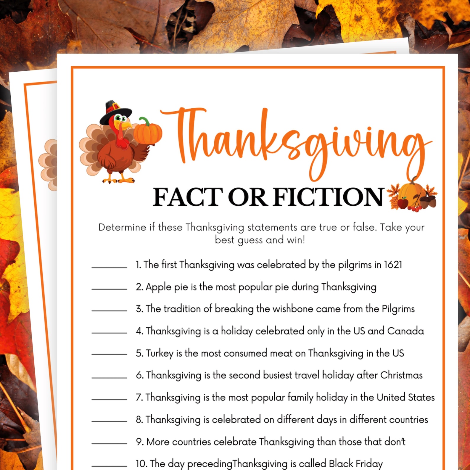 Thanksgiving Games, Fact or Fiction, Thanksgiving Party Games ...