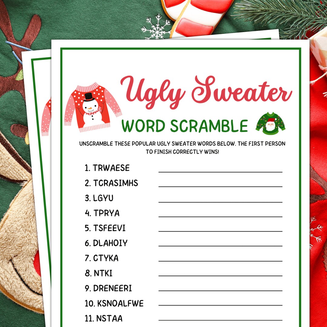 Ugly Sweater Games, Word Scramble, Ugly Sweater Party Game, Christmas ...