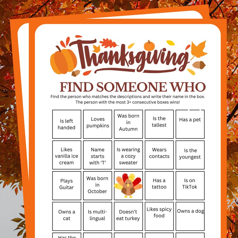 Thanksgiving Find Someone Who BINGO, Printable Thanksgiving Games ...