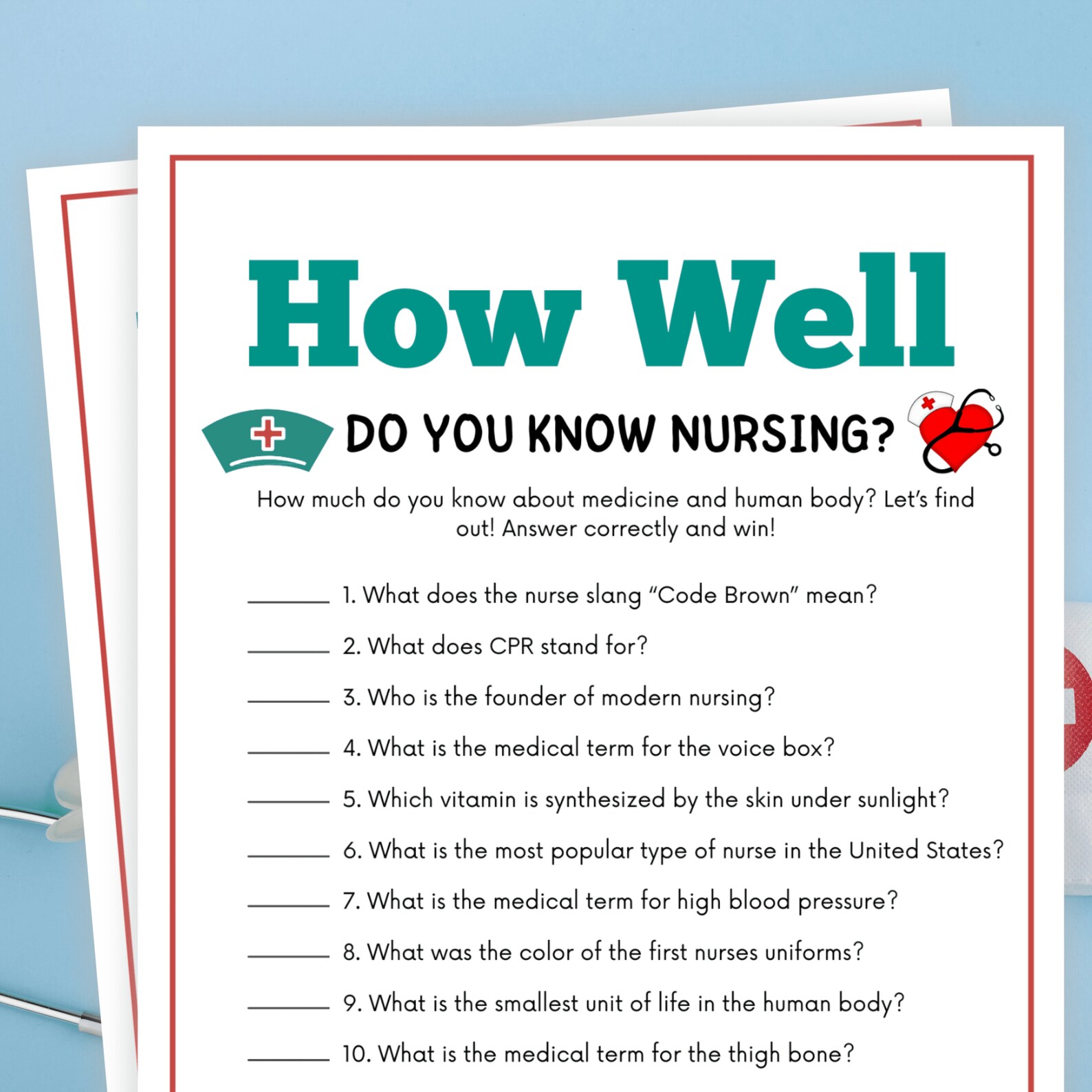 Nurse Games, How Well Do You Know Nursing, Nursing Trivia, Nurse Party ...