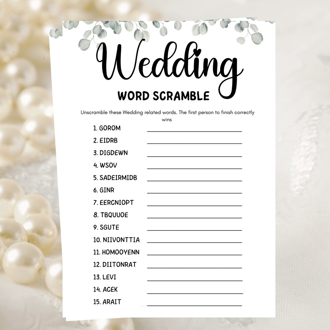 Greenery Wedding Word Scramble, Wedding Games, Printable Wedding Party ...
