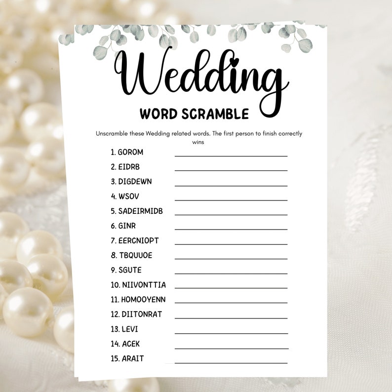 Greenery Wedding Word Scramble Wedding Games Printable - Etsy