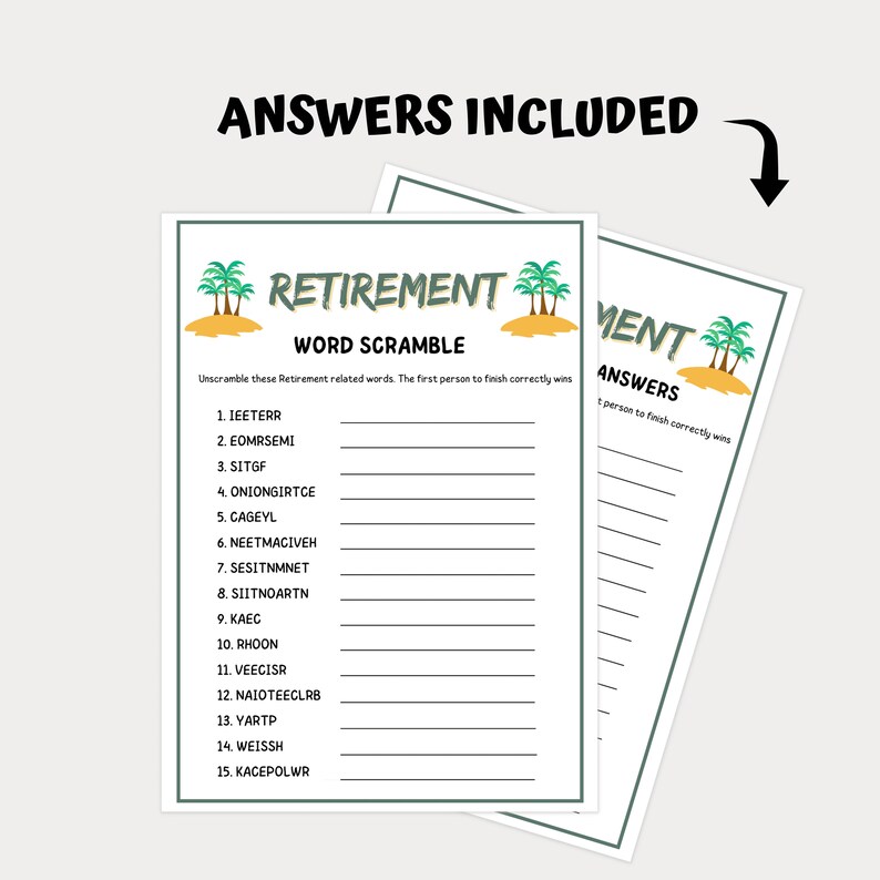 Retirement Party Games, Retirement Word Scramble Game, Retirement Game ...