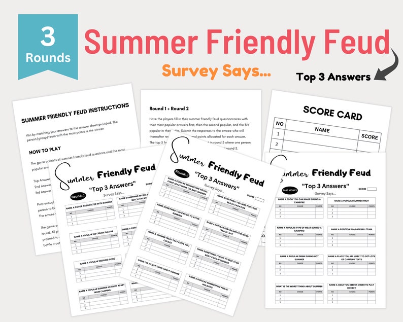 Summer Friendly Feud, Summer Games, Summer Feud, Pool Party Games ...