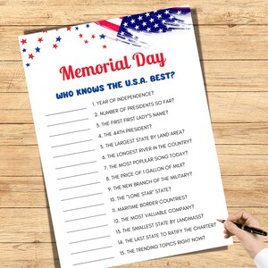 Memorial Day Games, Who Knows the USA Best?, Memorial Day Party Games ...