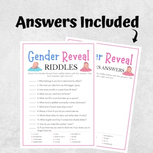 Gender Reveal Riddles, Gender Reveal Games, Blue or Pink Gender Reveal ...