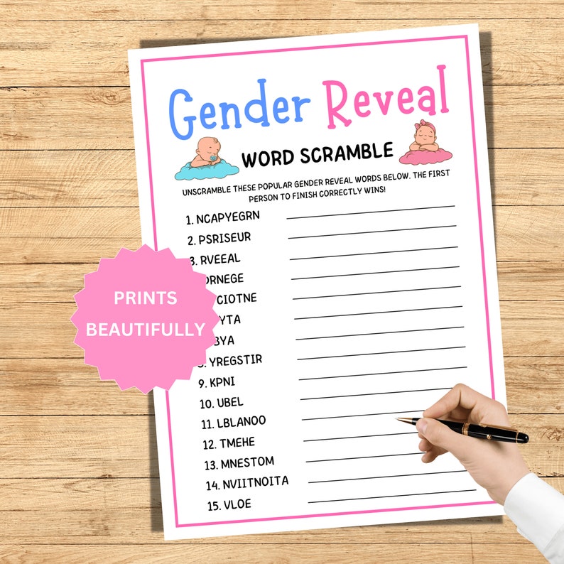 Gender Reveal Games, Gender Reveal Word Scramble, Gender Reveal Party ...