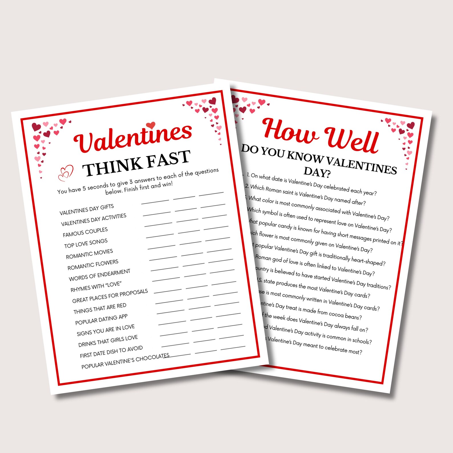 Valentines Day Trivia Bundle Game, Fun Valentines Day Games, Printable ...