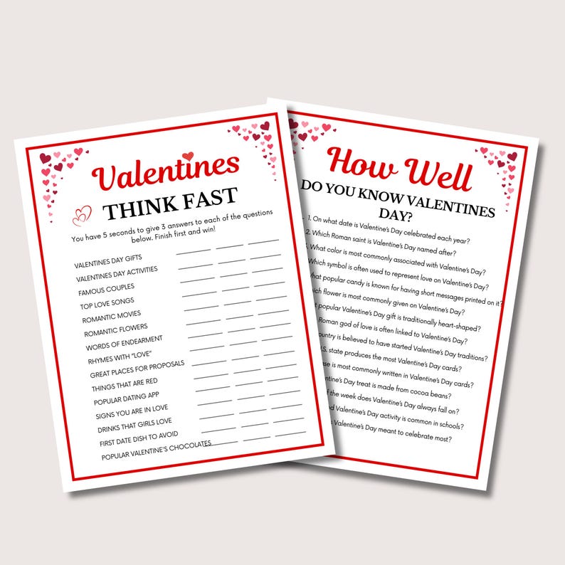 Valentines Day Trivia Bundle Game, Fun Valentines Day Games, Printable ...