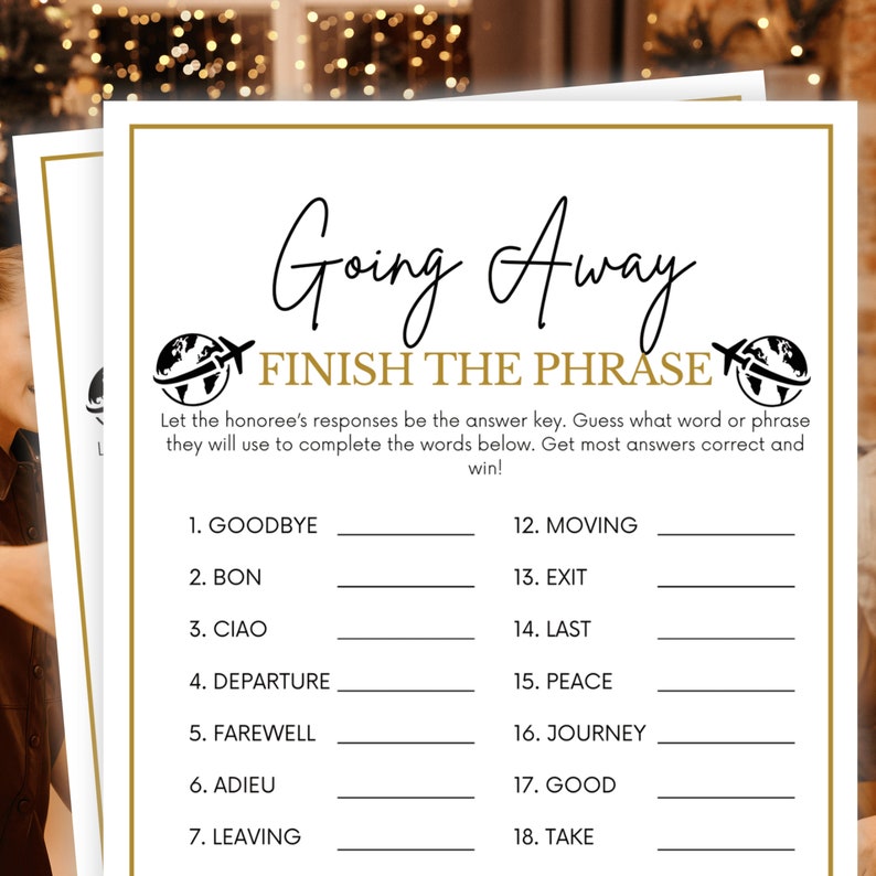 Going Away Party Games, Finish the Phrase, Going Away Games, Farewell ...
