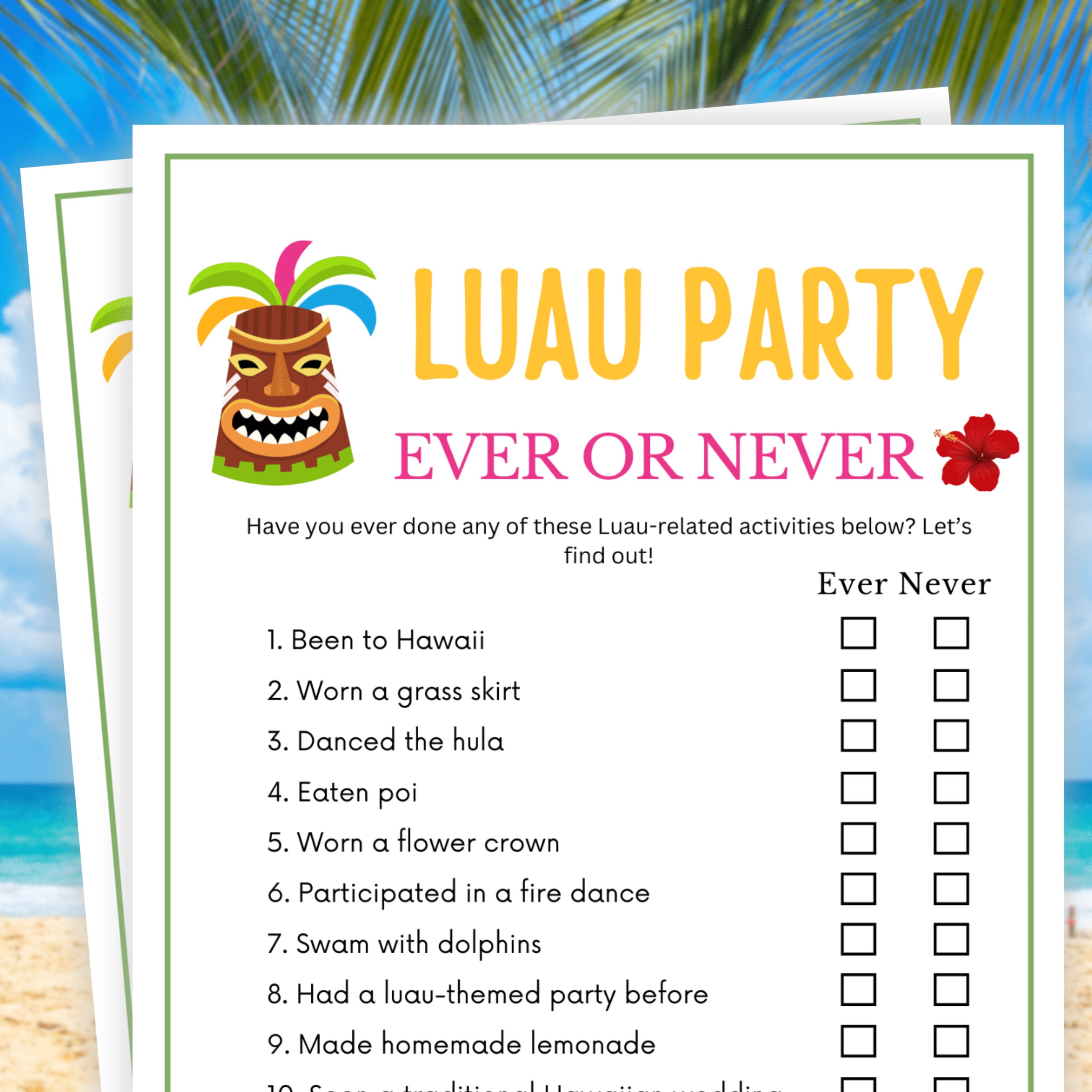 Luau Party Games, Ever or Never, Aloha Party Games, Hawaiian Party ...
