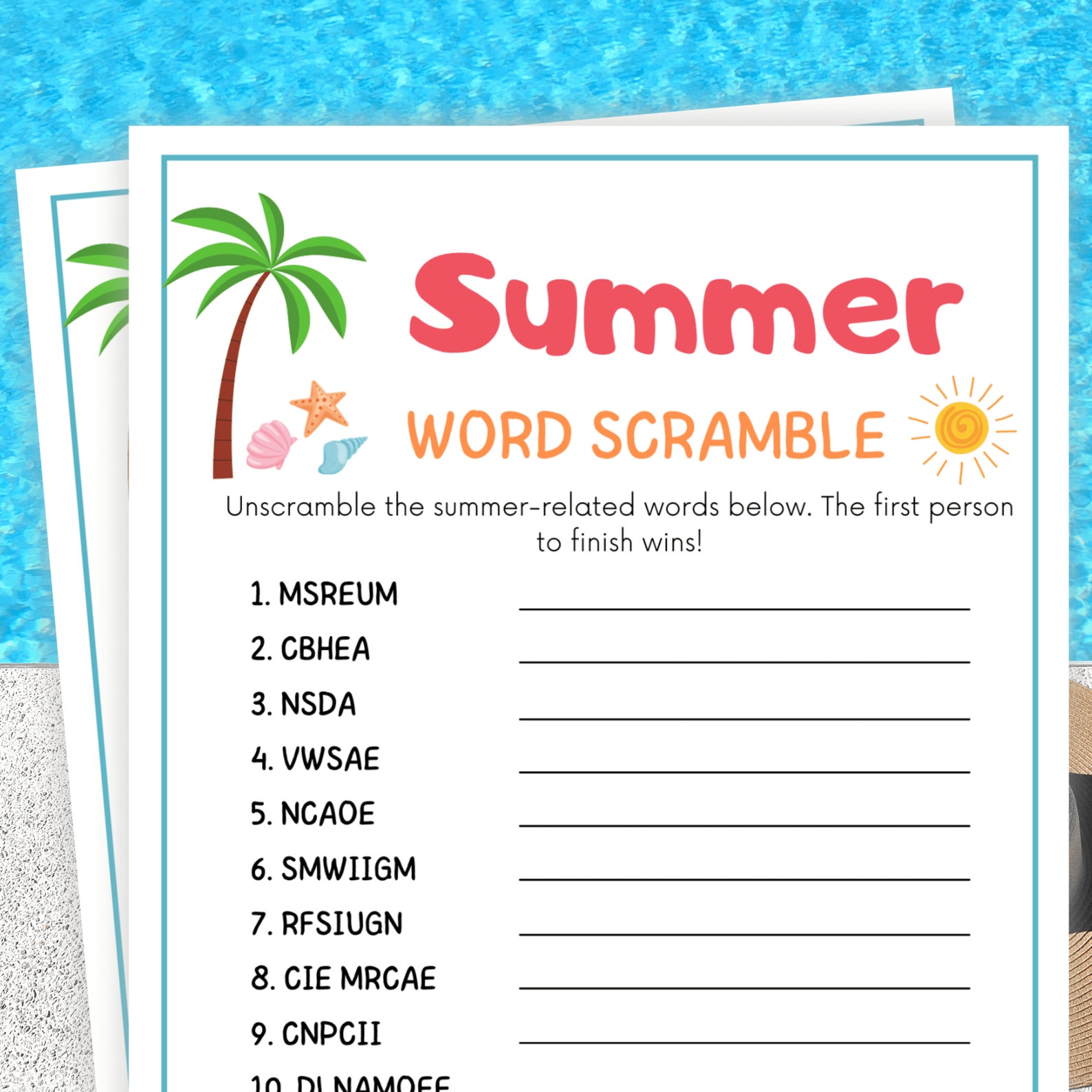 Summer Games, Summer Word Scramble, Summer Party Games, Summertime ...