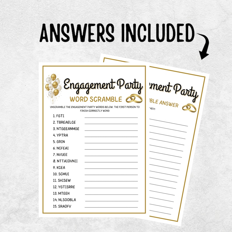 Engagement Party Games, Engagement Party Word Scramble, - Etsy