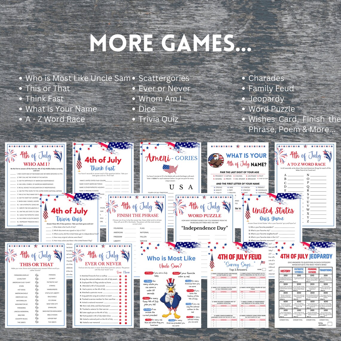 4th of July Games Bundle, 50 Game SUPER Bundle, Fourth of July Party ...