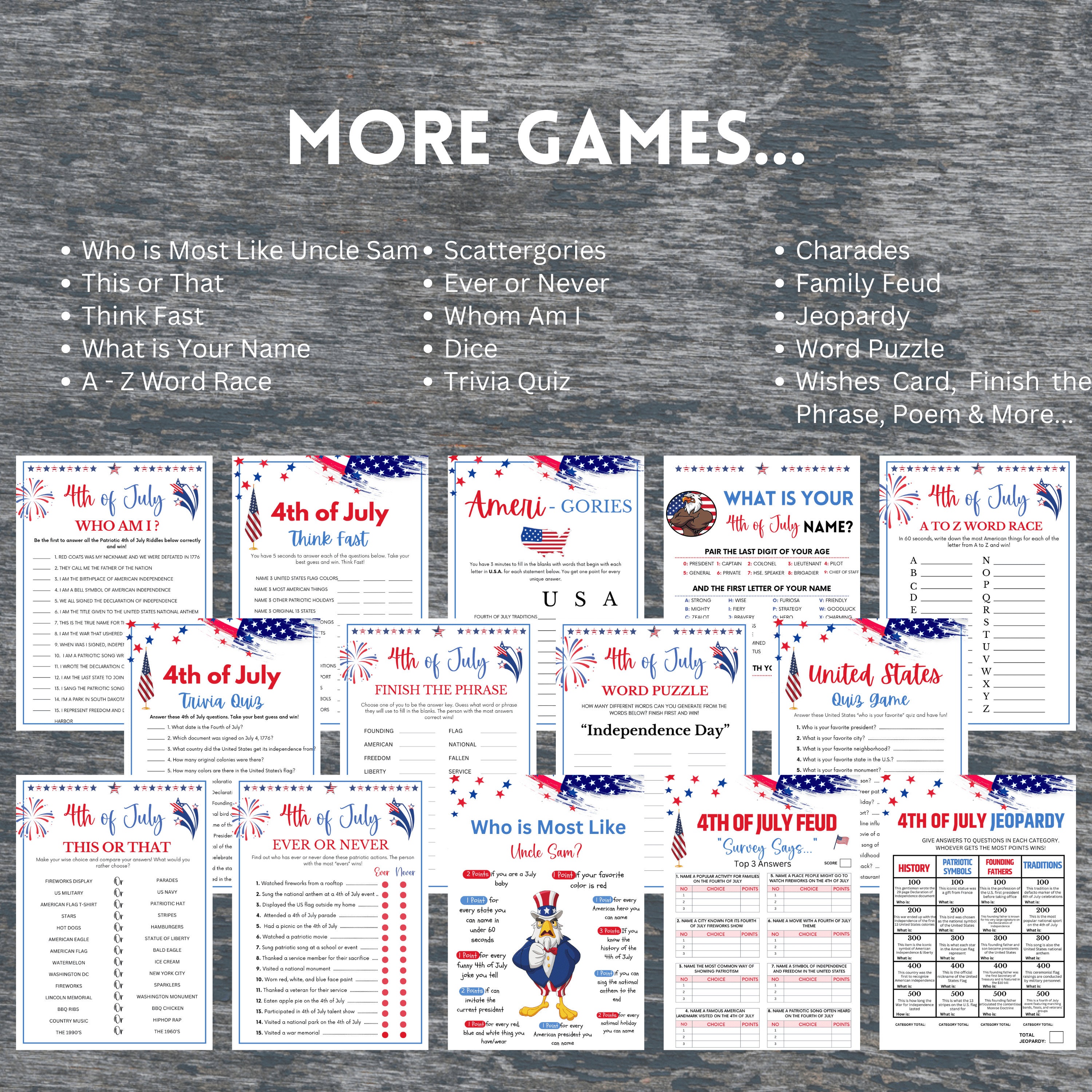 4th of July Games Bundle, 50 Game SUPER Bundle, Fourth of July Party ...