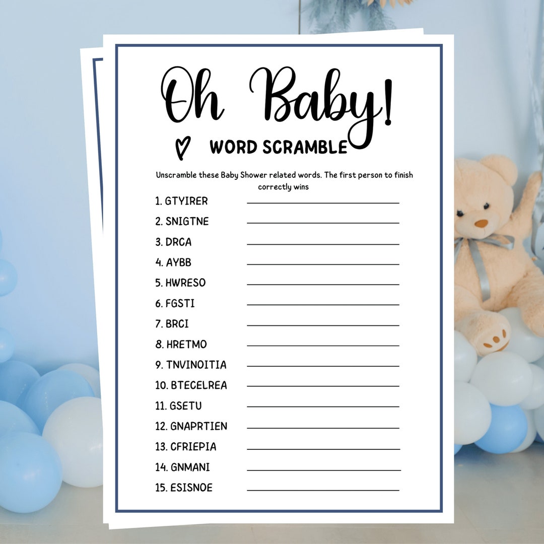 Baby Shower Games, Word Scramble, Gender Reveal Games, Oh Baby Party ...