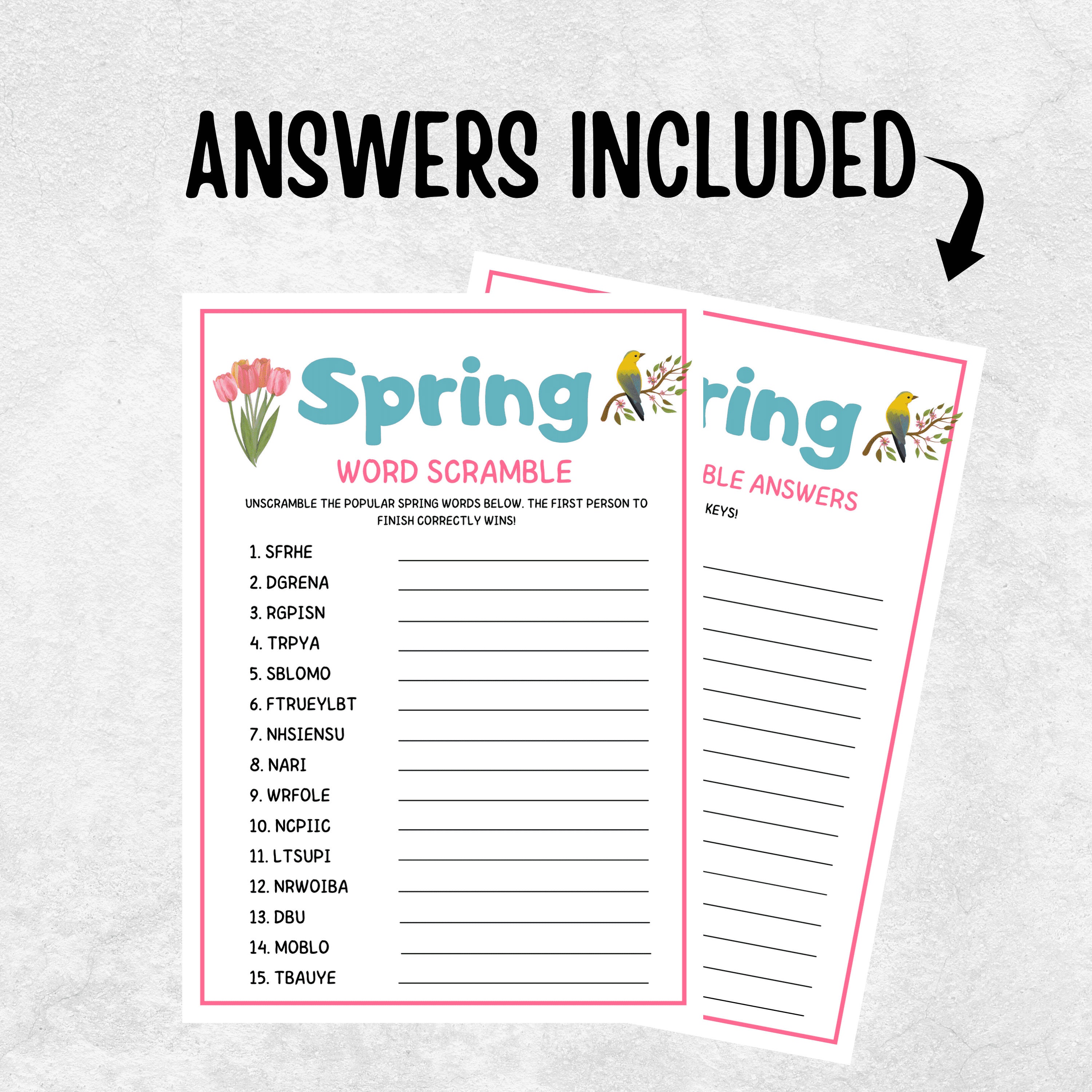 Spring Games, Spring Word Scramble, Spring Party Games, Spring Birthday ...