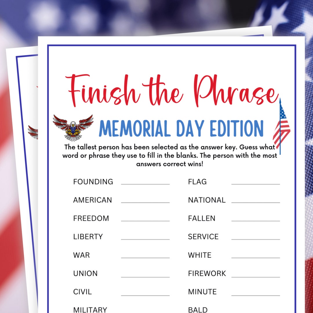 Memorial Day Games, Finish the Phrase, Memorial Day Party Games ...