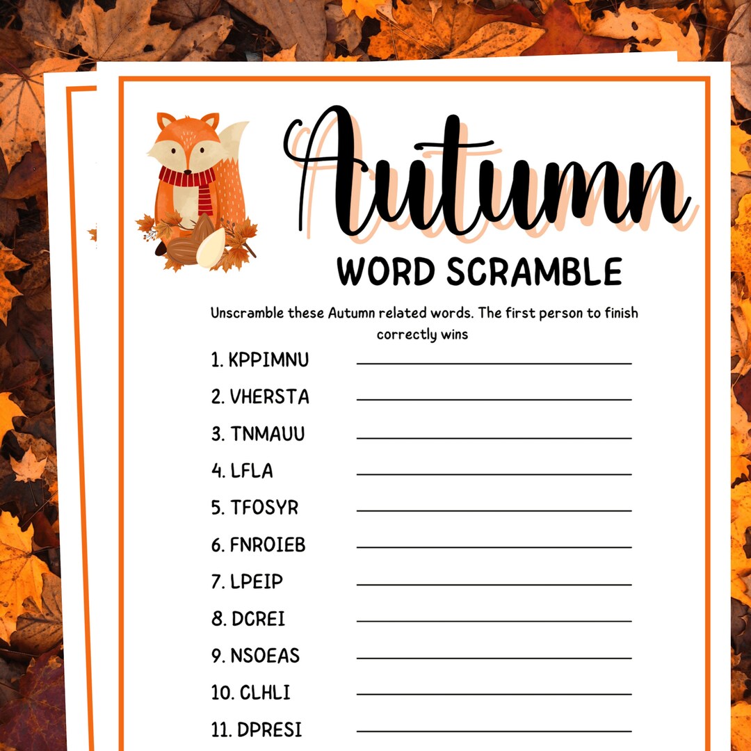 Autumn Word Scramble Autumn Games Printable Autumn Party Games - Etsy