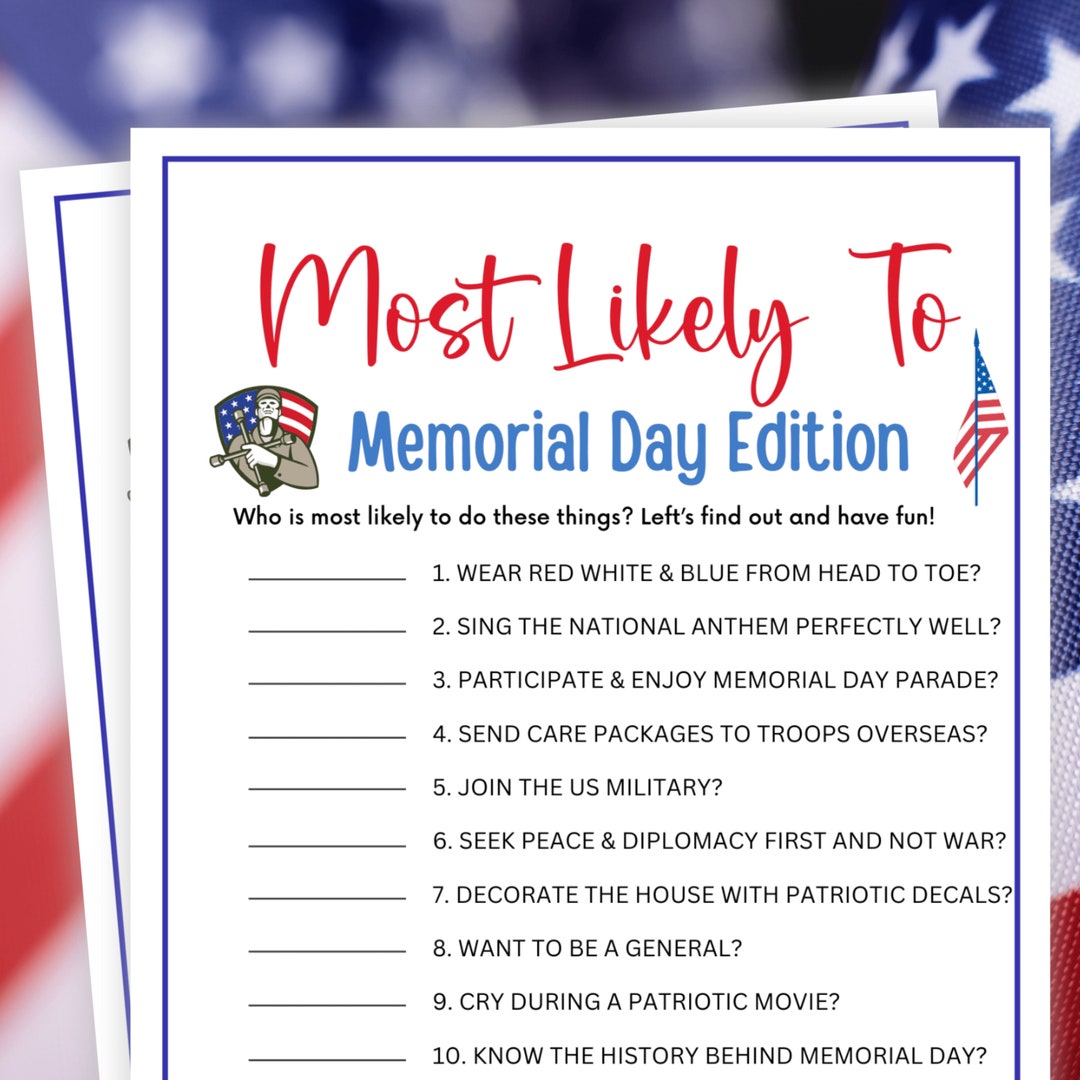Memorial Day Games, Most Likely To, Memorial Day Party Games, Veterans ...