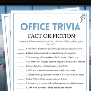 Office Trivia, Office Fact or Fiction Trivia, Work Party Games, Happy ...