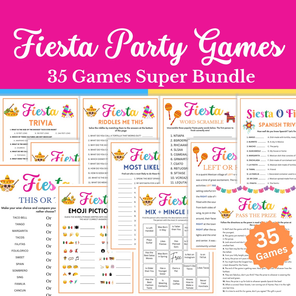 Fiesta Games, 35 Game SUPER Bundle, Fiesta Party Games, Birthday Fiesta ...