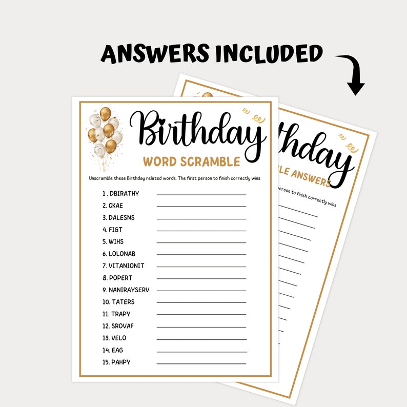 Birthday Games, Word Scramble, Birthday Party Games, Birthday Word ...