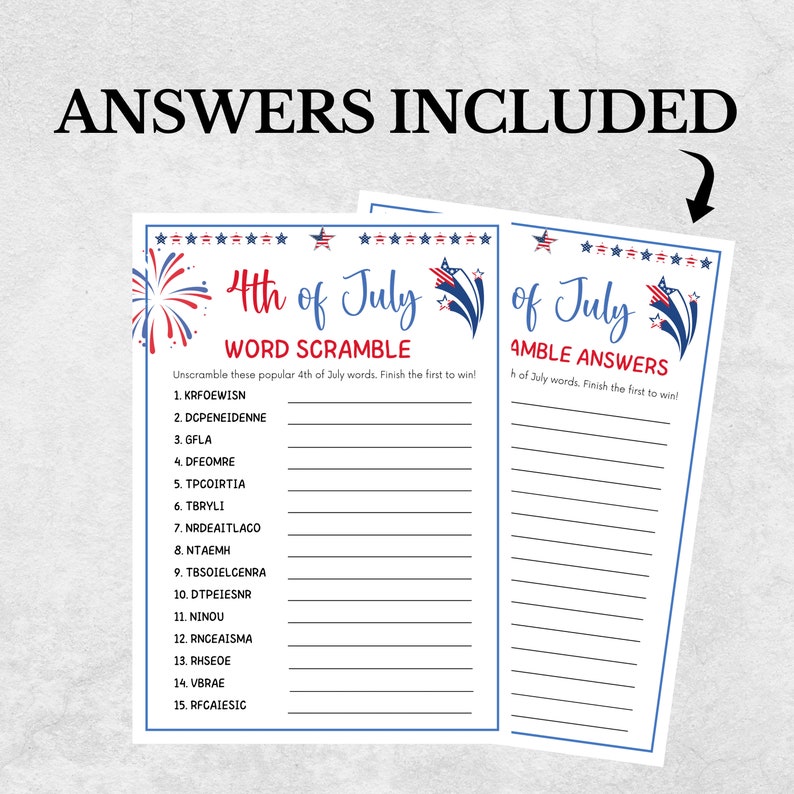 4th of July Games, Word Scramble, Independence Day Games, Patriotic ...