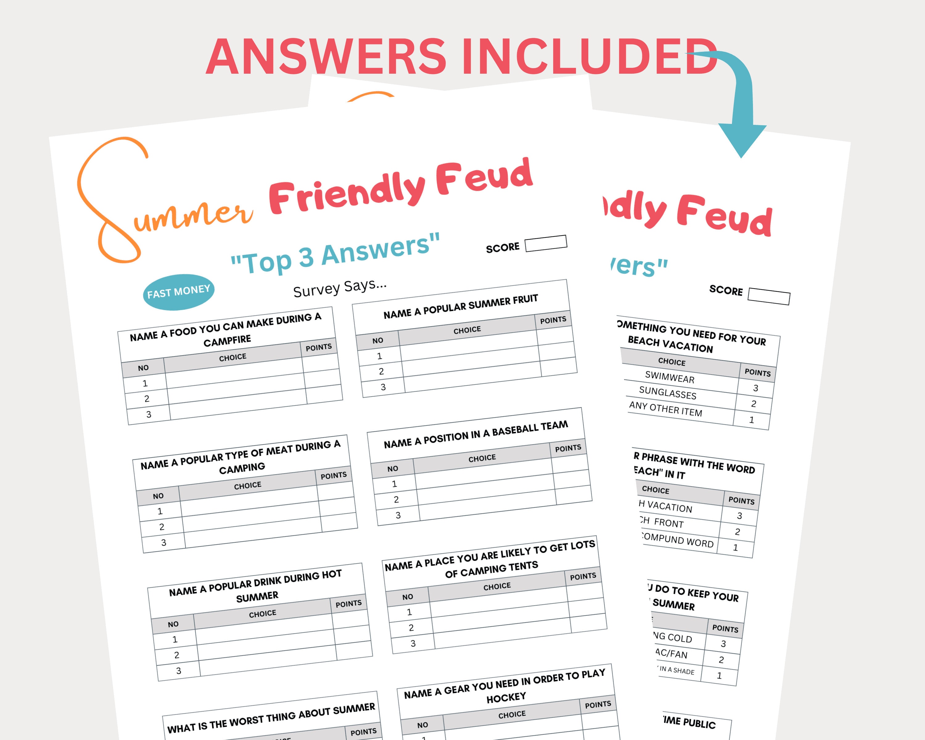 Summer Friendly Feud, Summer Feud, Summer Games for Kids and Adults ...