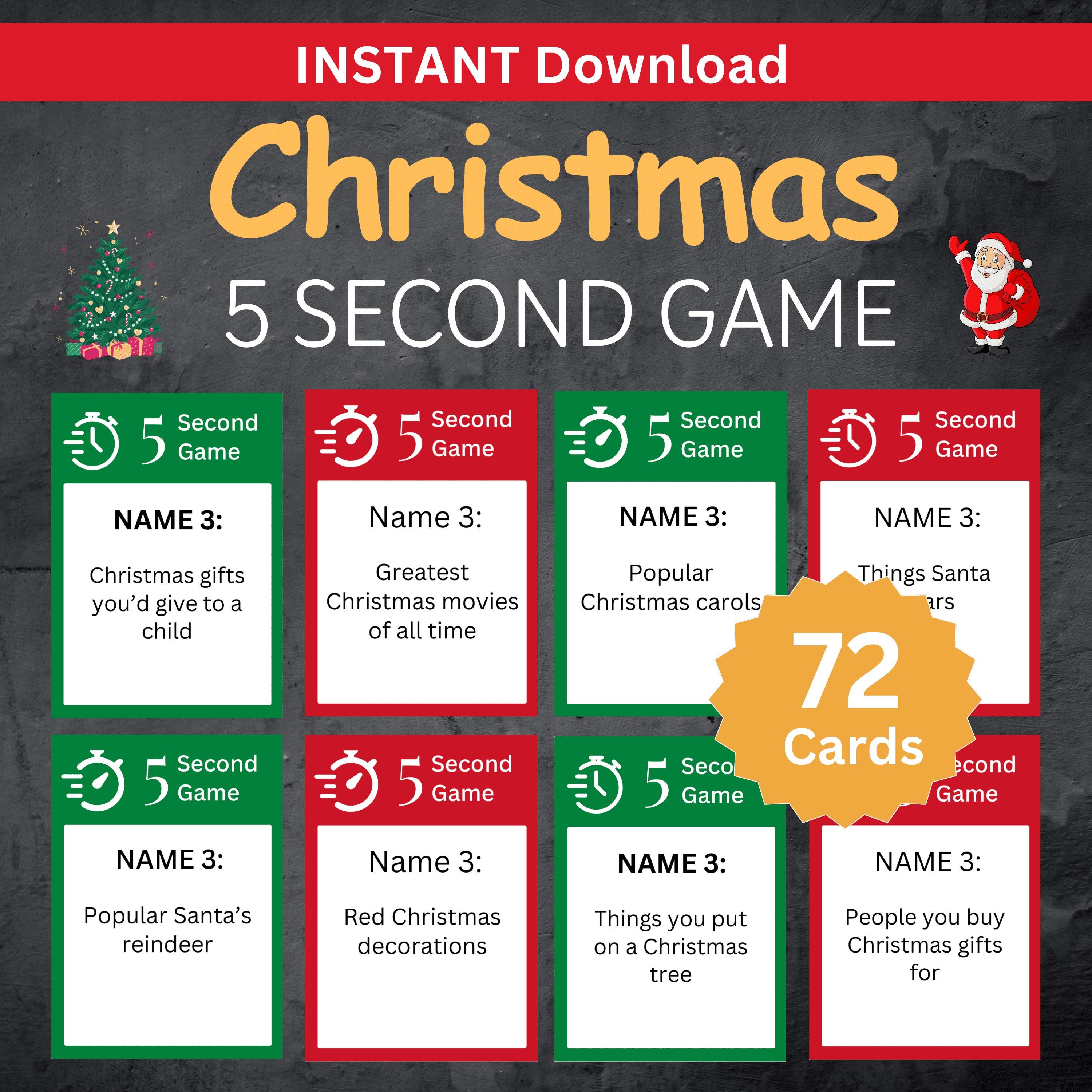 Christmas 5 Second Game, Printable Christmas Game, Christmas Party Game ...