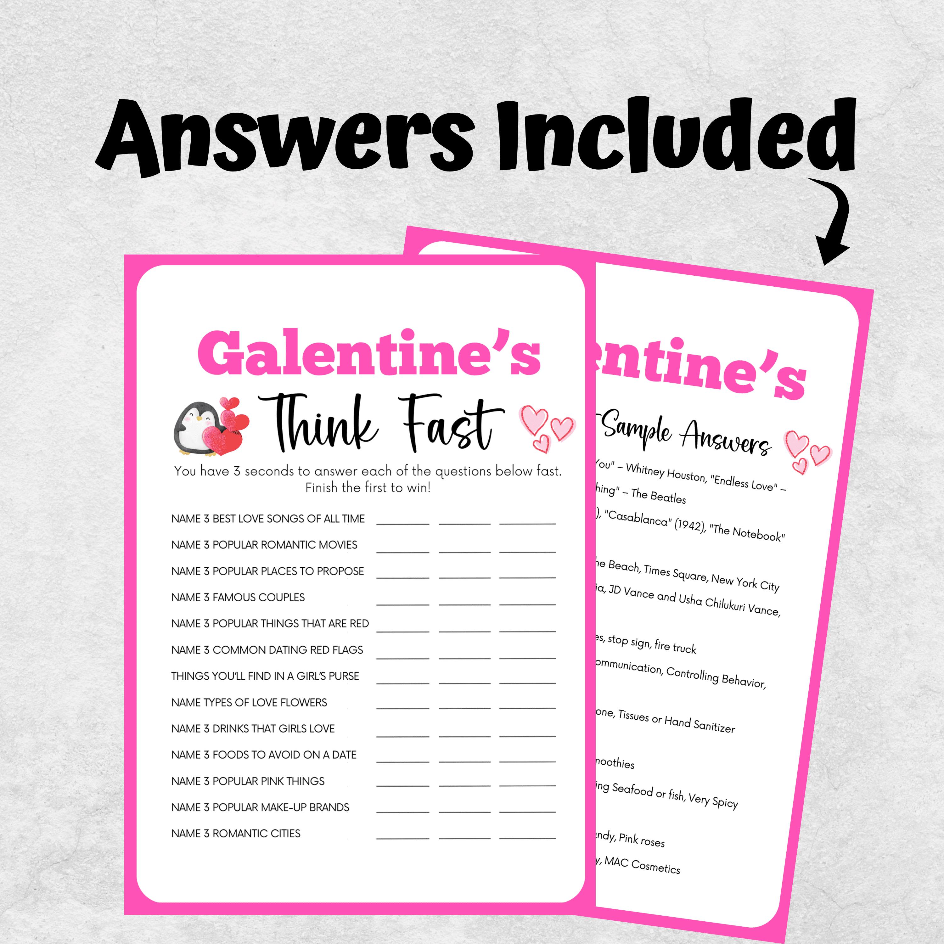 Galentines Games, Think Fast, Galentines Trivia, Galentines Day Party ...