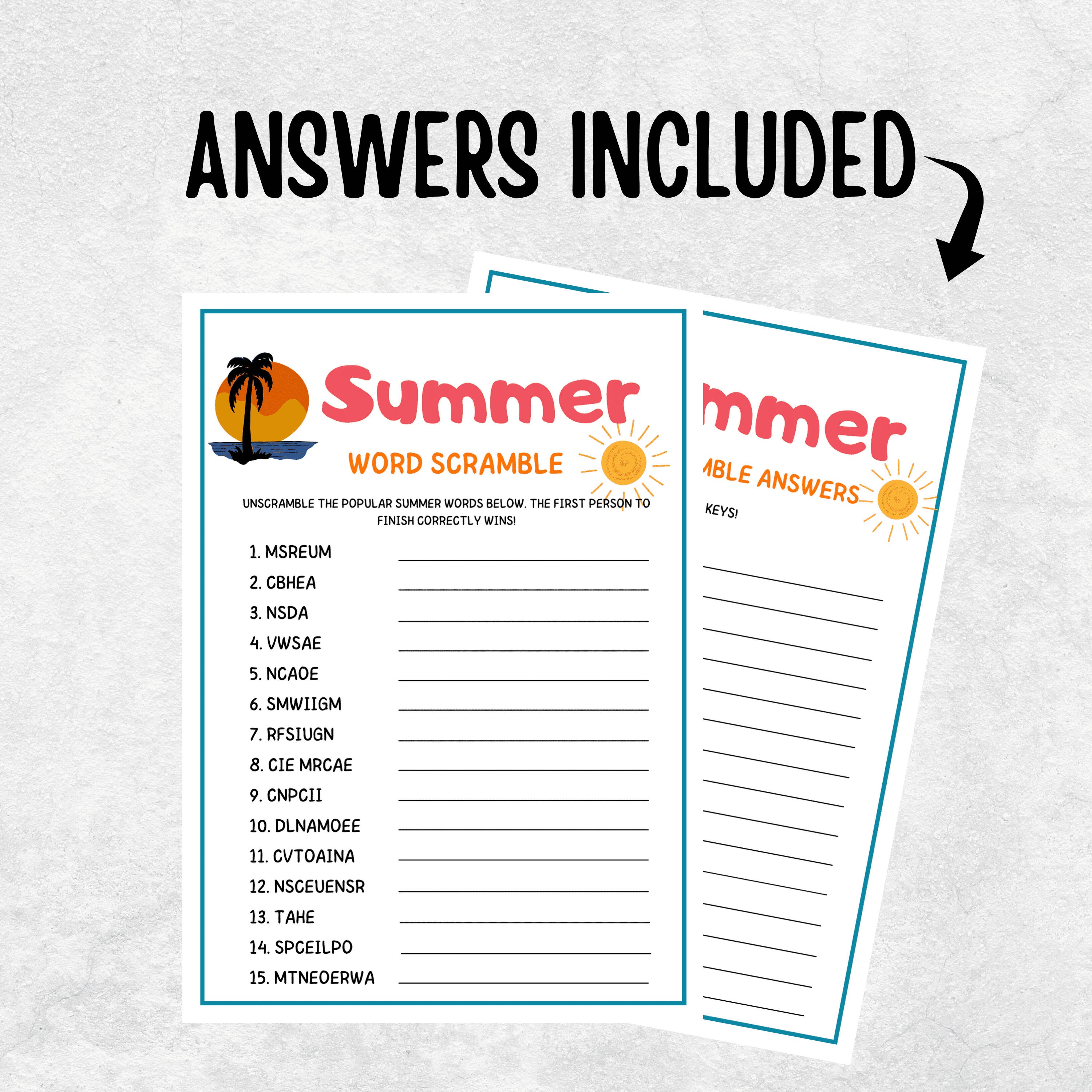Summer Games, Summer Word Scramble, Summer Party Games, Summertime ...