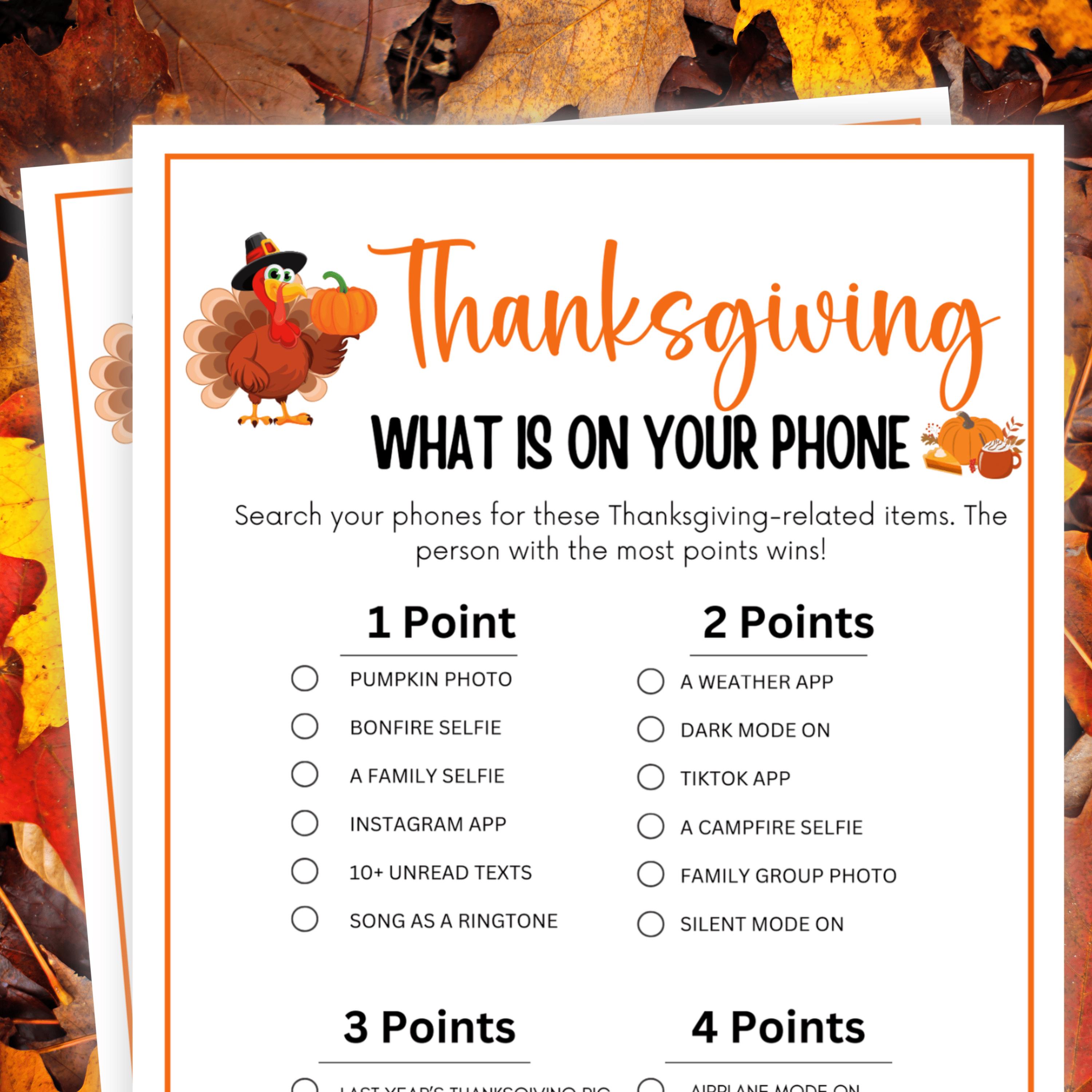 Thanksgiving Games, What is on Your Phone, Thanksgiving Party Games ...