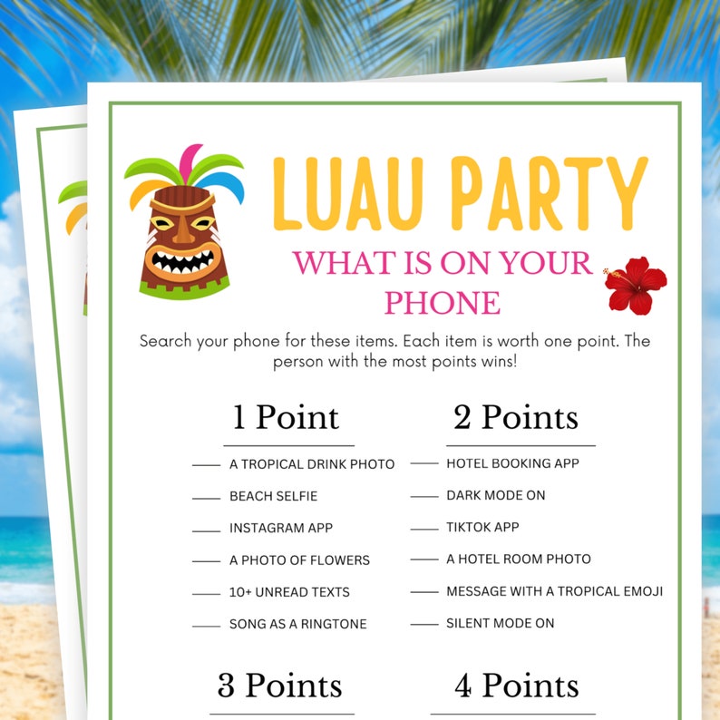 Luau Party Games, What is on Your Phone, Luau Birthday Party Games ...