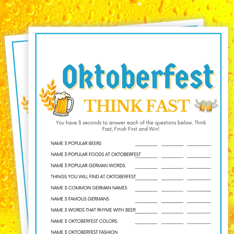 Oktoberfest Games, Think Fast, Oktoberfest Trivia, Beer Party Games ...