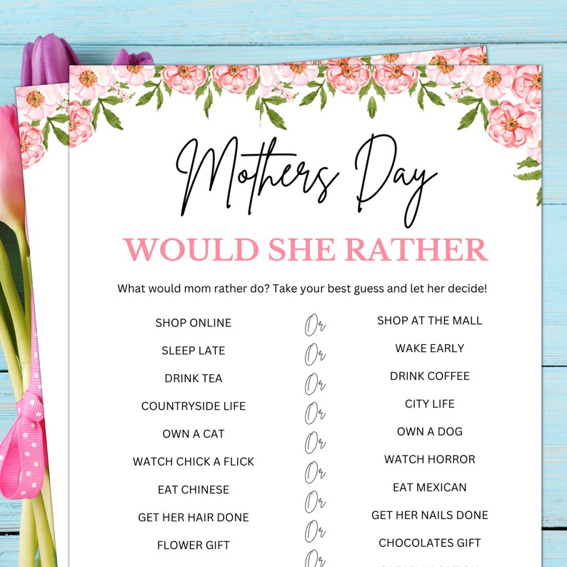 Mothers Day Games, Would You Rather, Mothers Day Party Games for Kids ...